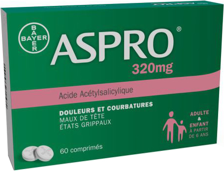 ASPRO - ASPIRINE 320 mg - 60 comprimés | Pharmacie & parapharmacie en ligne