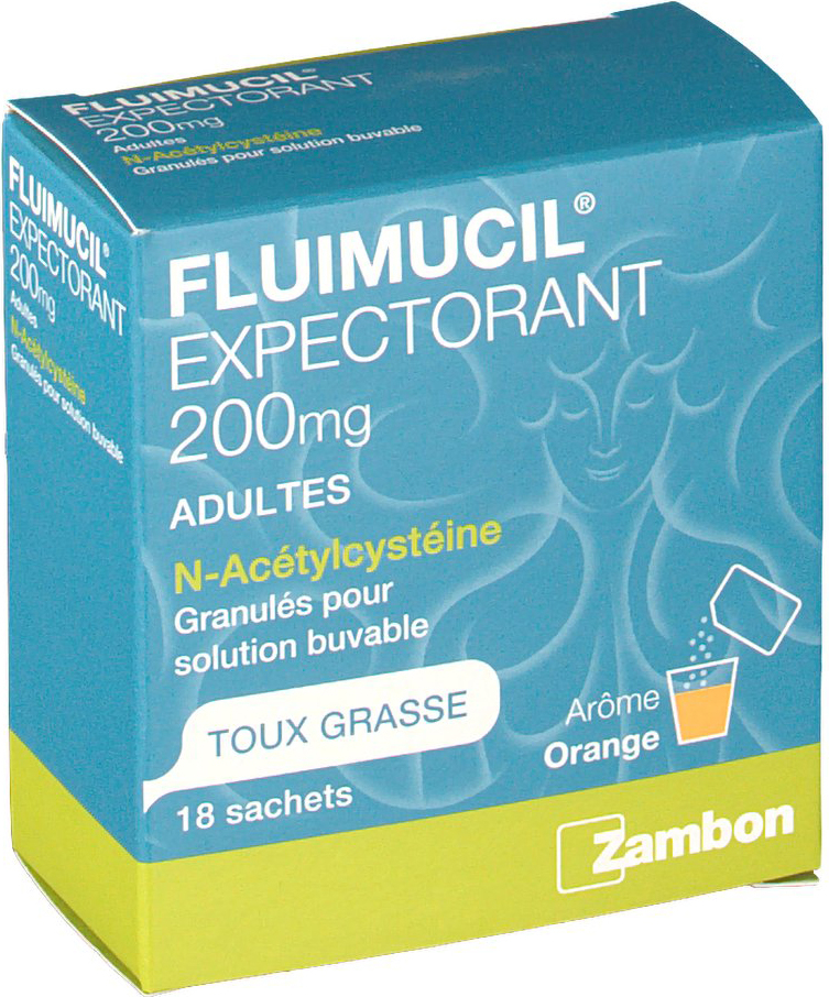 FLUIMUCIL - Expectorant Acétylcystéine 200 mg Adultes - 18 sachets ...