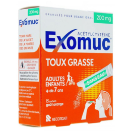 Exomuc 200 mg Toux Grasse - Sans eau - 15 sachets goût orange ...